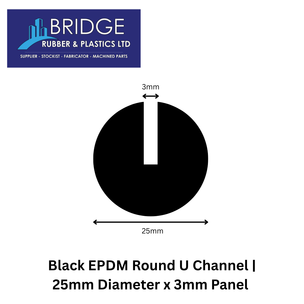 Black EPDM Round U Channel | 25mm Diameter x 3mm Panel – Bridge Rubber ...