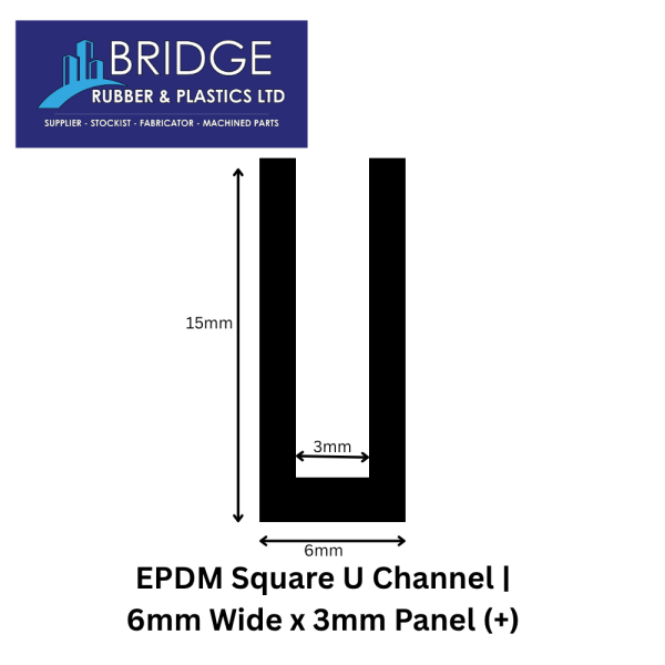 Black EPDM Square U Channel | 6mm Wide x 3mm Panel (+) – Bridge Rubber ...