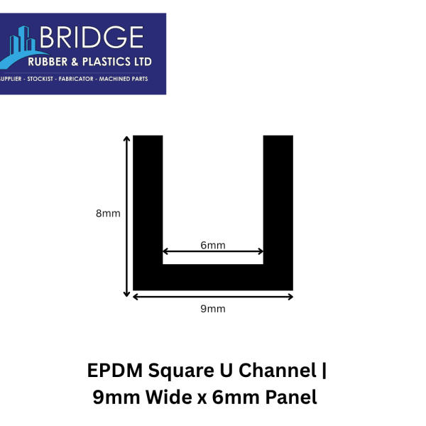 Black EPDM Square U Channel | 9mm Wide x 6mm Panel – Bridge Rubber ...